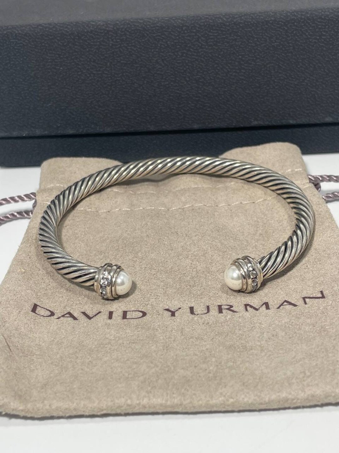Authentic David Yurman Pearl Bracelet 5mm Princess Cable Classics Cuff ...