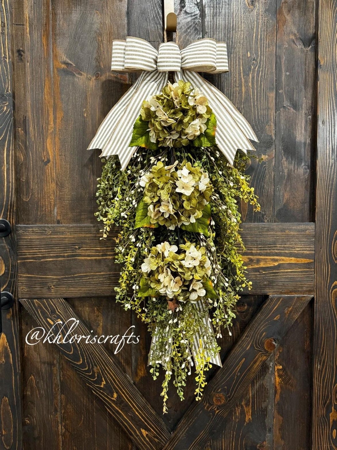 Hydrangea Farmhouse Swag, Hydrangea Swag, Front Door Teardrop Bouquet ...