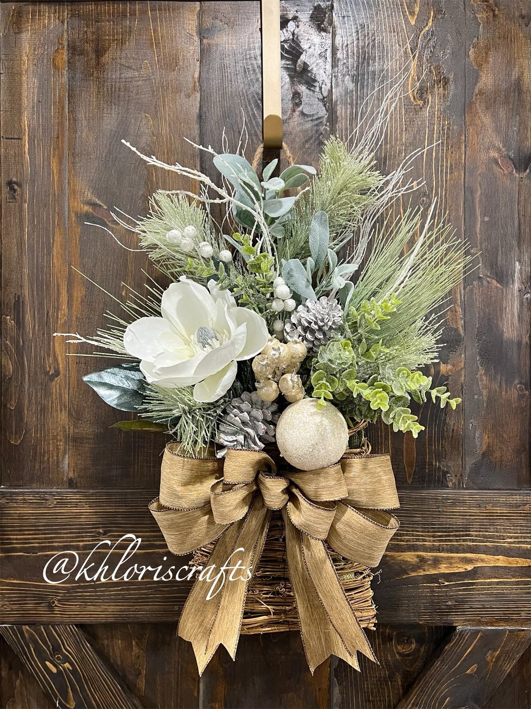Winter Basket Wreath, Winter Wreath Snow Basket, Magnolia Wreath ...