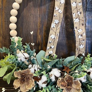 Farmhouse Wreath, Rustic Country Wreath, Cotton Blossom Eucalyptus Wood ...