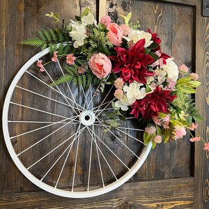 Dahlia Rose Mixed Florals on a Bicycle Wheel Rim Summer Wreath - Etsy
