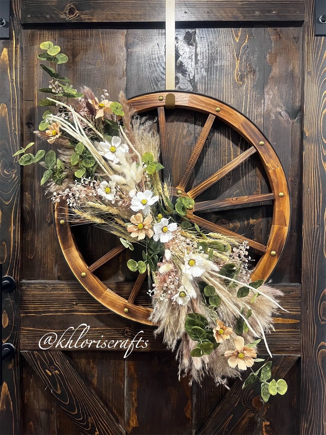 Pampas Grass Eucalyptus Farmhouse Wreath, Wagon Wheel Wreath, All ...