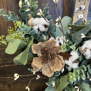 Farmhouse Wreath, Rustic Country Wreath, Cotton Blossom Eucalyptus Wood ...