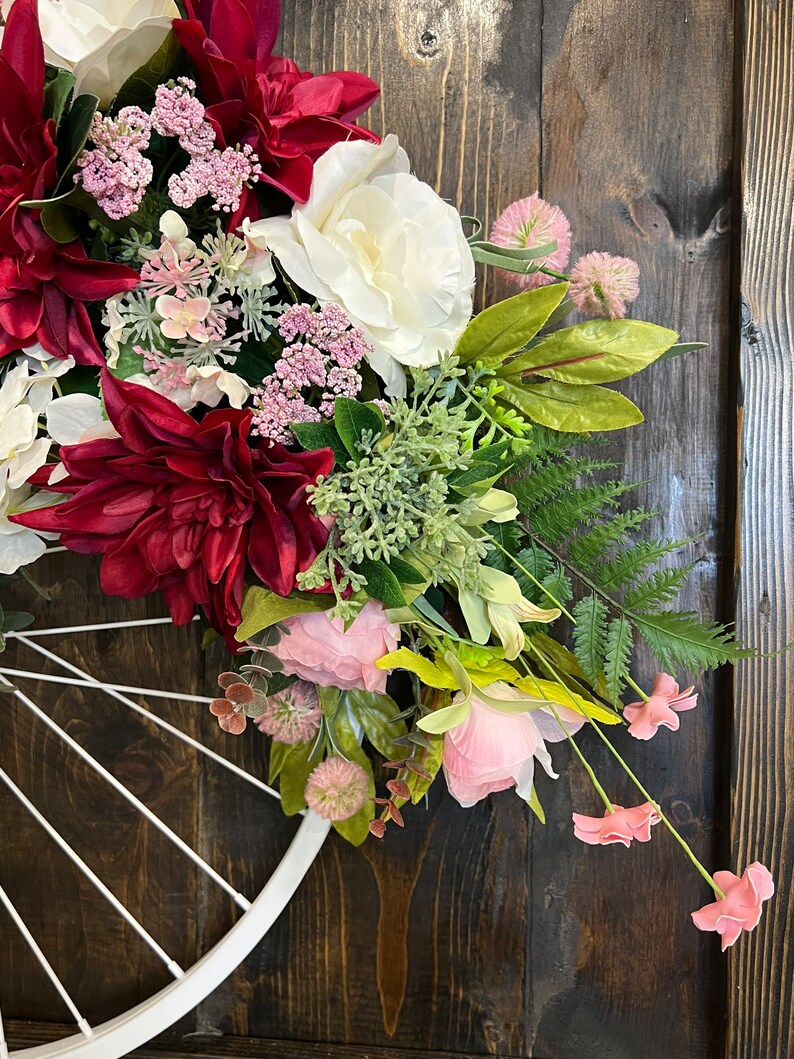 Dahlia Rose Mixed Florals on a Bicycle Wheel Rim Summer Wreath - Etsy