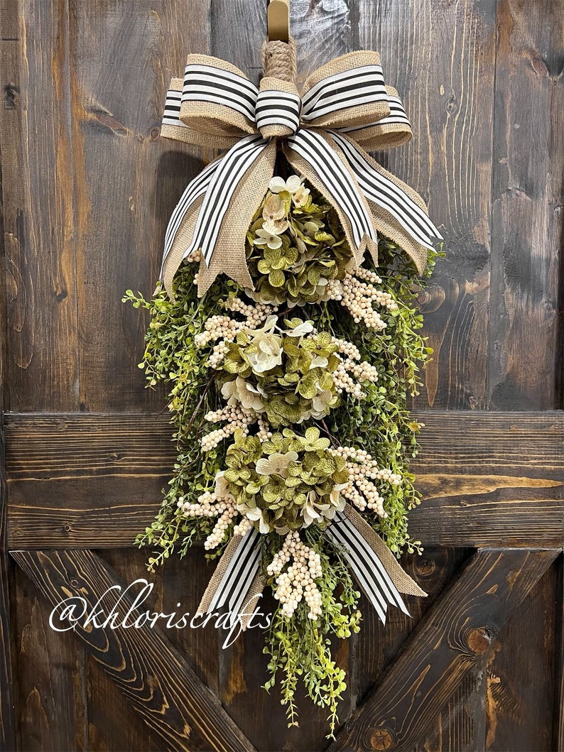 Hydrangea Farmhouse Swag Hydrangea Swag Front Door Teardrop - Etsy