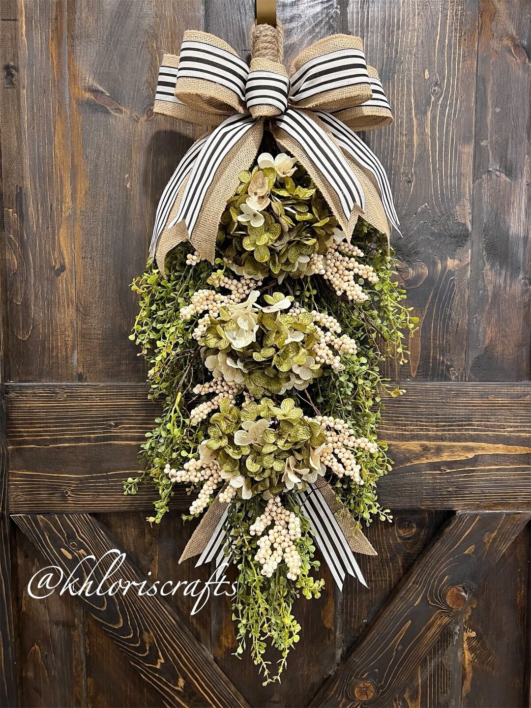 Hydrangea Farmhouse Swag, Hydrangea Swag, Front Door Teardrop Bouquet ...