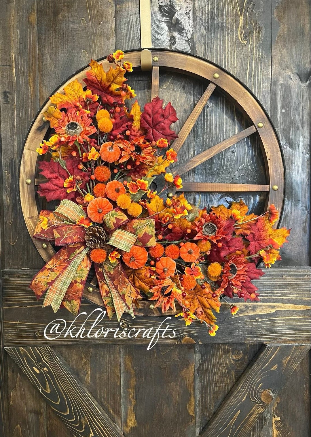 Autumn on Wagon Wheel Farmhouse Fall Wreath Fall Pumpkin - Etsy