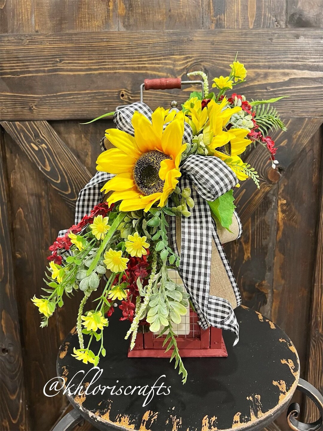 Lantern Swag, Sunflower Swag, Summer Centerpiece, Sunflower Lantern ...