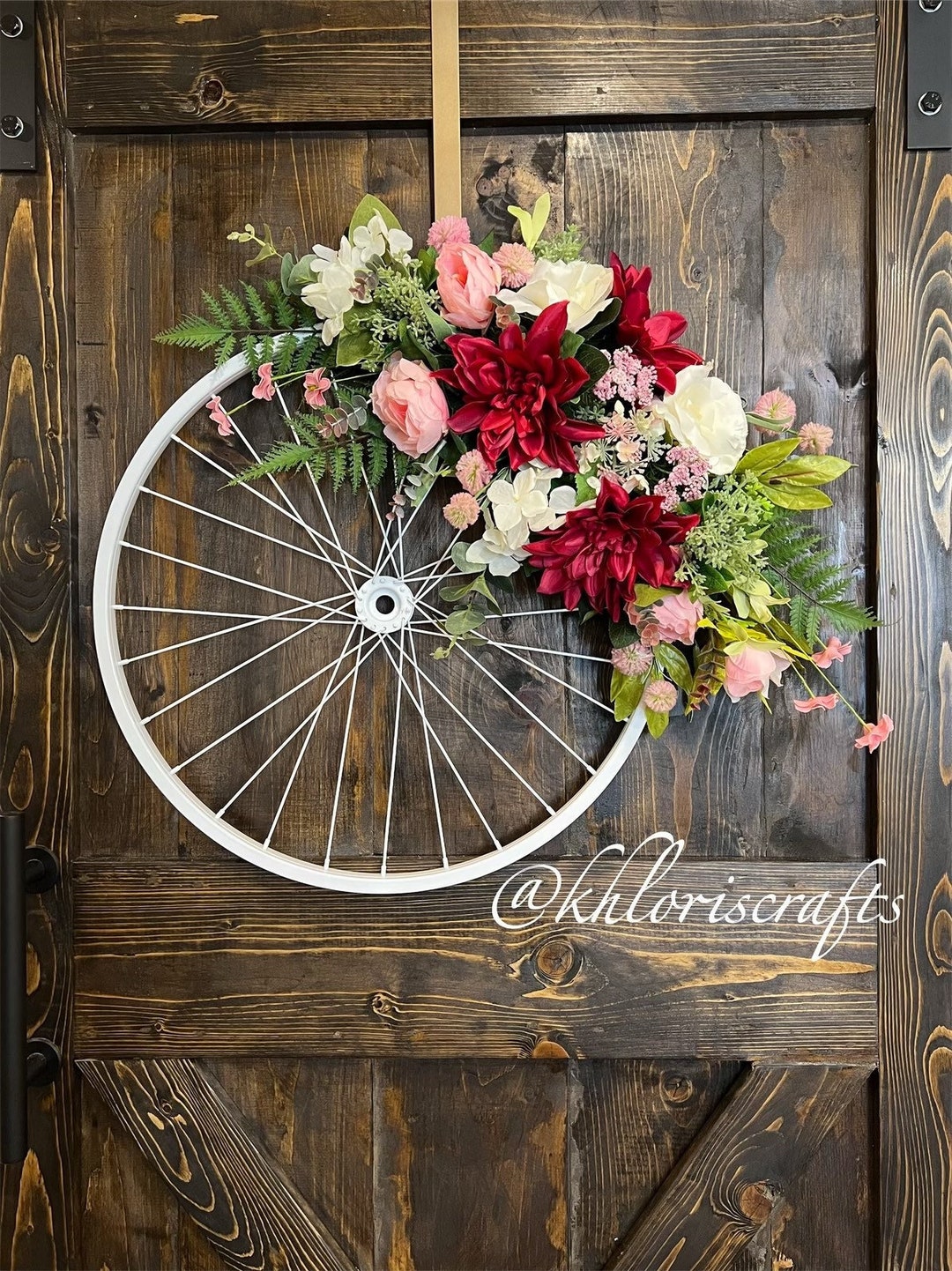 Dahlia Rose Mixed Florals on a Bicycle Wheel Rim Summer Wreath - Etsy