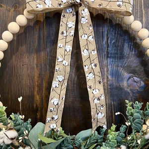Farmhouse Wreath, Rustic Country Wreath, Cotton Blossom Eucalyptus Wood ...