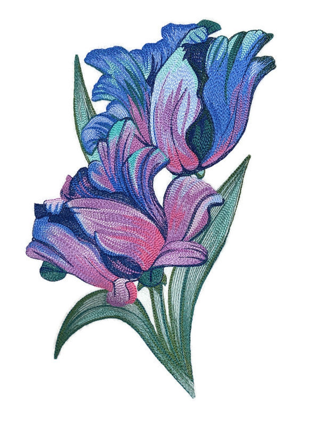 Embroidered Parrot Tulip Patch: Colorful Floral Iron-on Applique - Etsy