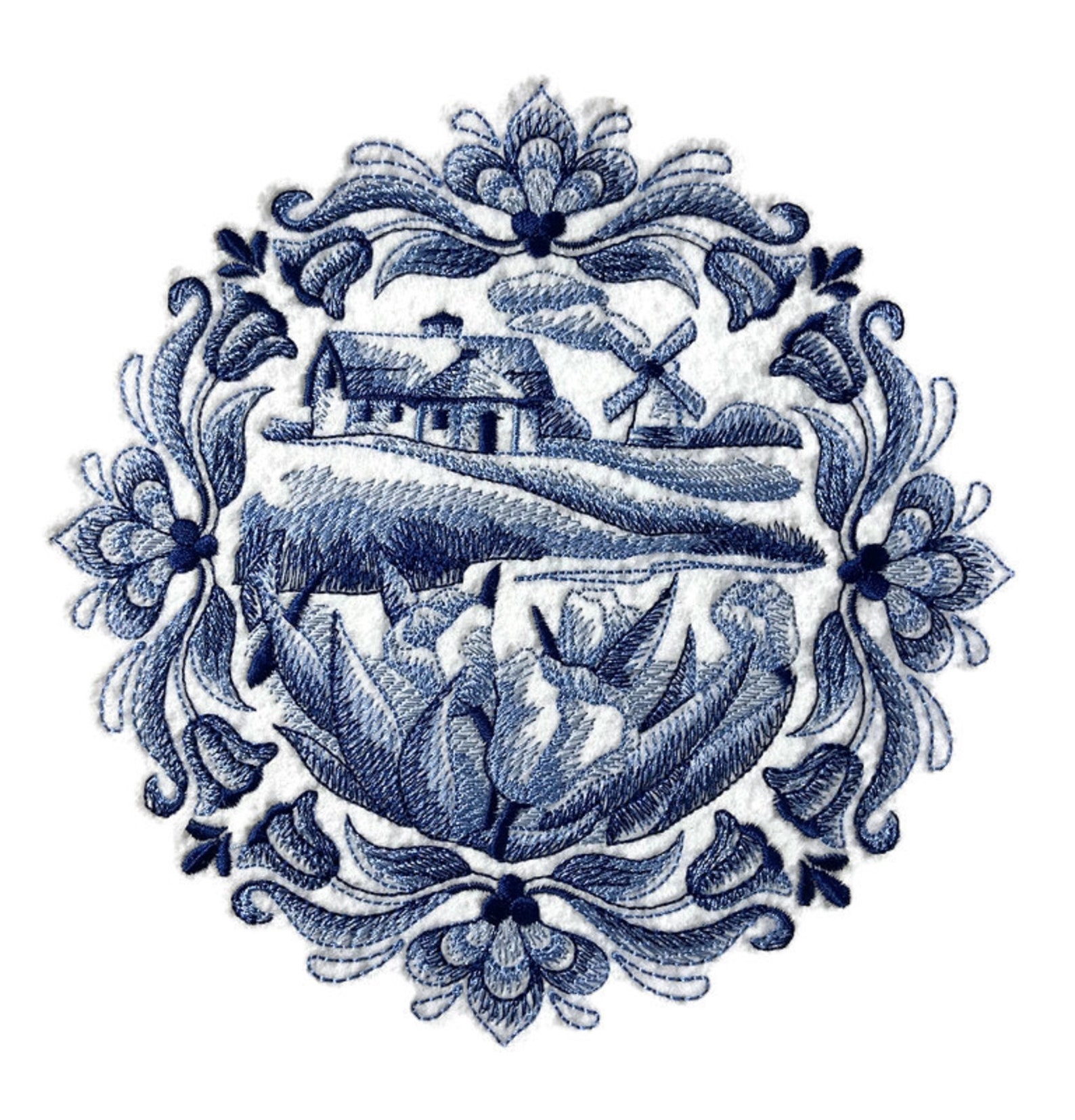 Delft Blue Country Cottage Embroidered Iron On/sew Patch [6.89" X 6.89 ...