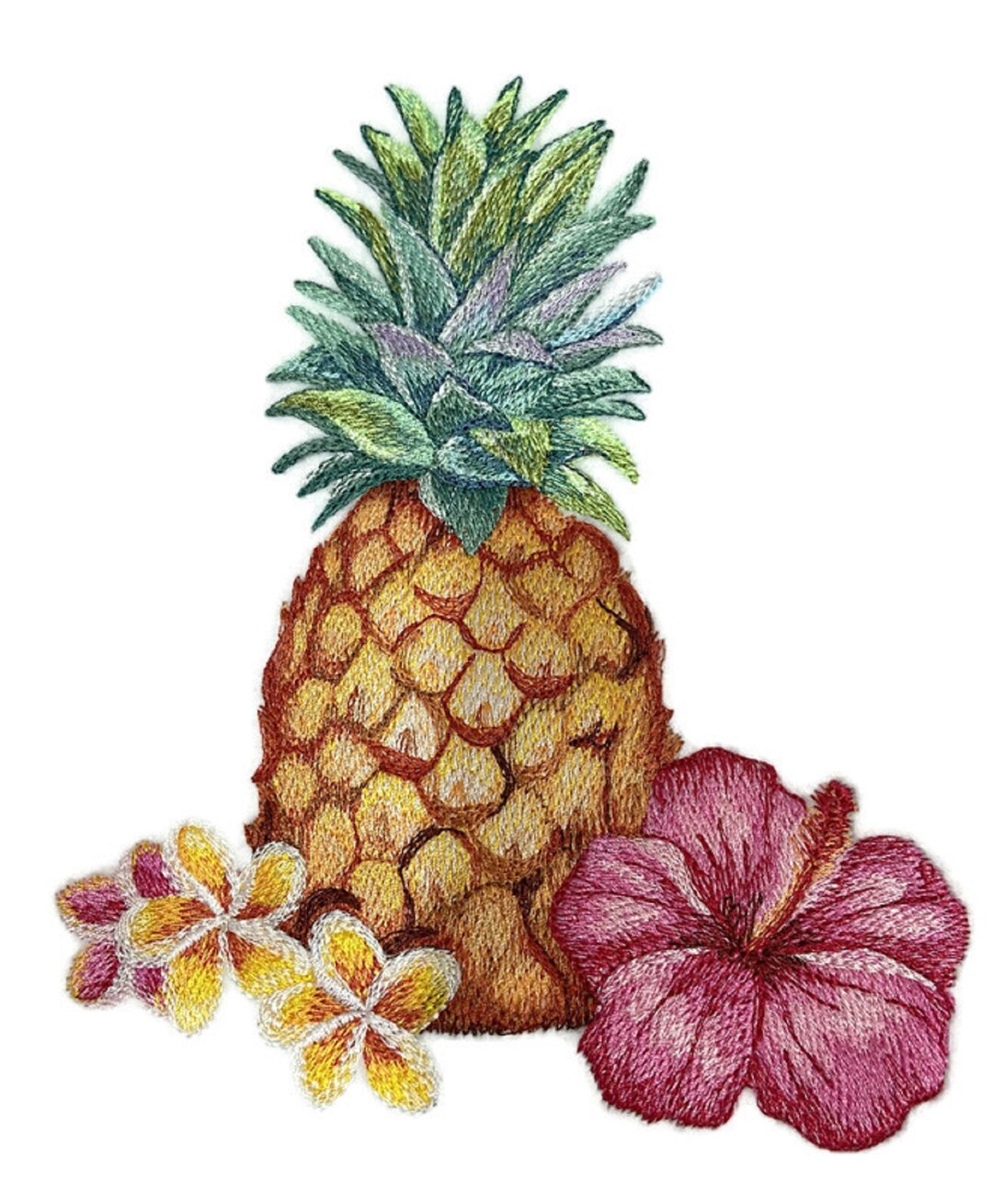 Custom Fruit Heavenly Hibiscus and Pineapple Embroidered Iron On/sew Patch [ 5.6 "(w) X 6.99"(h ...