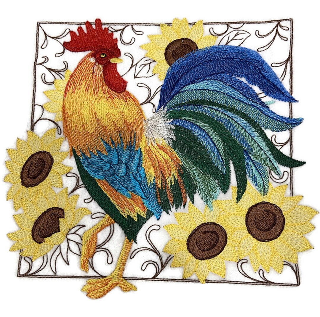 Amazing Rooster & Sunflower Square Custom and Embroidered Iron On/sew Patch [7.45"x 6.9"] - Etsy