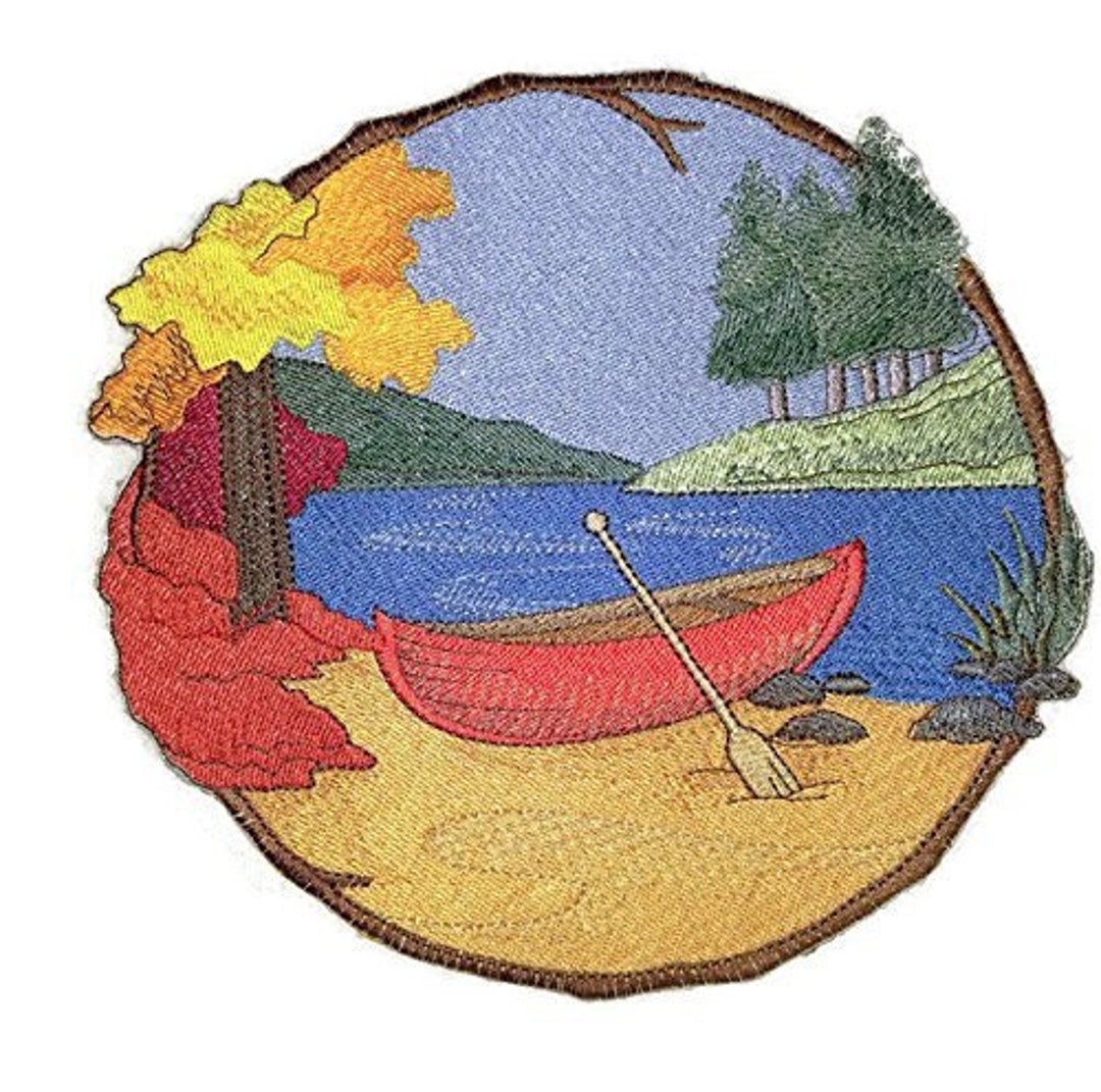 Canoe on River Embroidered Iron-on Patch (8.5" X 7.5") - Etsy