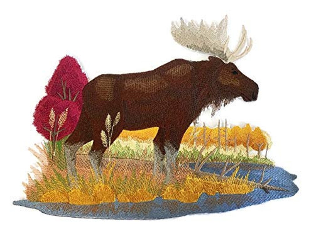 Moose in Autumn Embroidered Iron On/sew Patch [12" X 9"] - Etsy