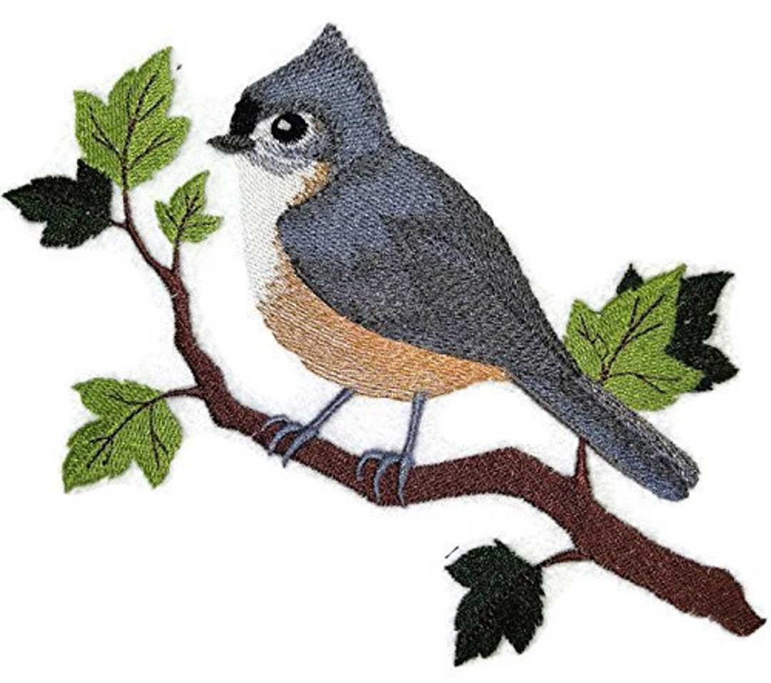 Single Tufted Titmouse Bird Embroidered Iron On/sew Patch [5.85" X 5.34 ...