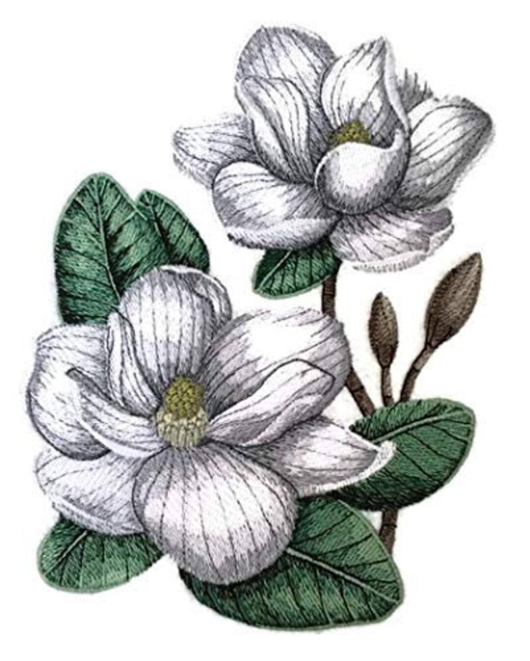 Magnolia Blooms Embroidered Iron On/sew Patch [ 5.85"(w) X 7.51"(h ...