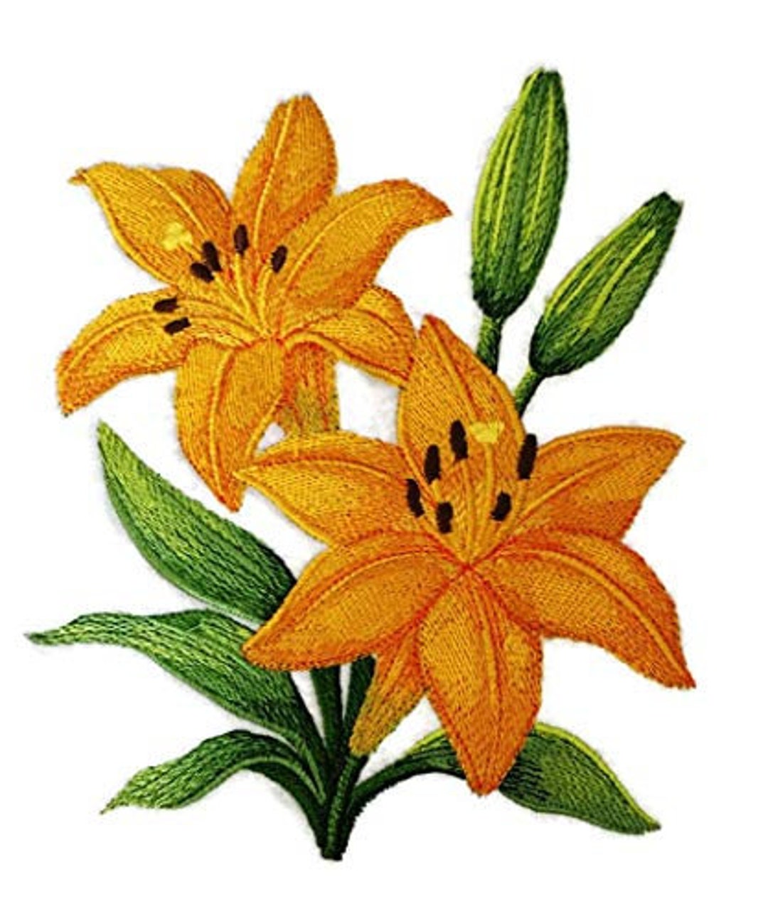 Yellow Lily Blooms Embroidered Iron On/sew Patch [ 5.87"(w) X 7.07"(h ...