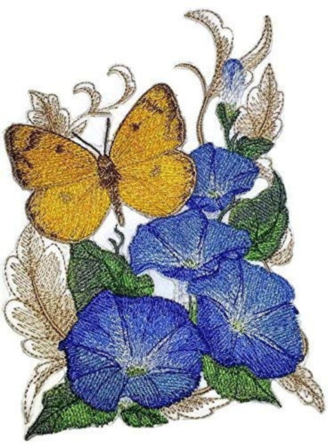 Clouded Yellow Butterfly and Morning Glories Embroidered Iron On/sew ...