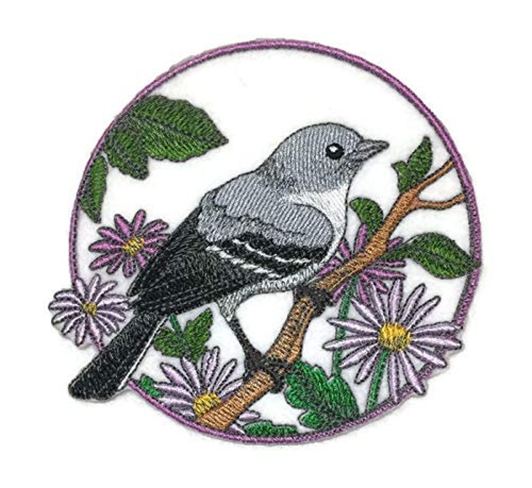 Bird in Circle Mockingbird and Aster Circle Embroidered Iron On/sew ...