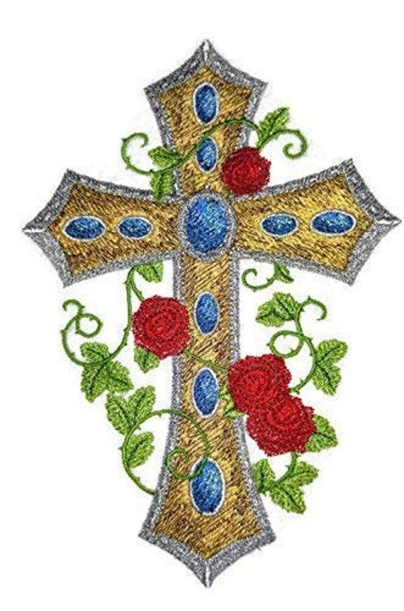 Holy Sacred Cross and Winding Roses Embroidery Iron On/sew - Etsy