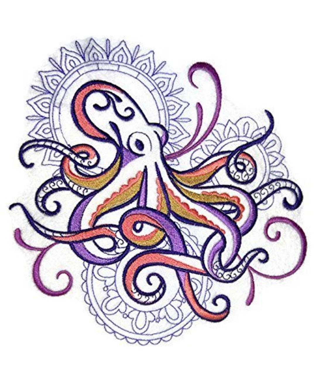 Octopus With Mehndi Echo Embroidered Iron On/sew Patch [7.75" X 7.82 ...