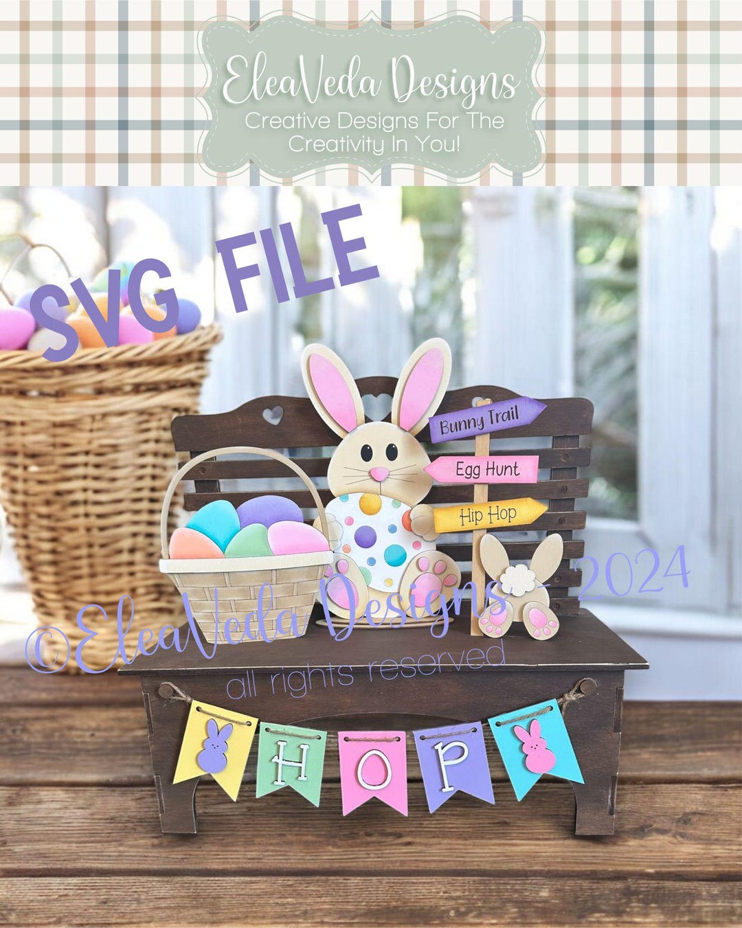 Easter Bench Insert SVG File, Easter SVG, Easter Bunny SVG, Easter ...
