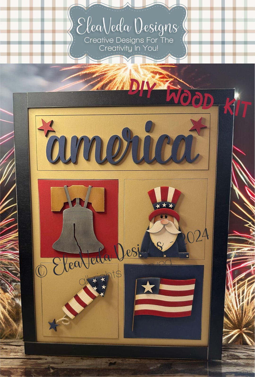 July 4th Interchangeable Standing Sign Insert Set DIY Wood Kit ...