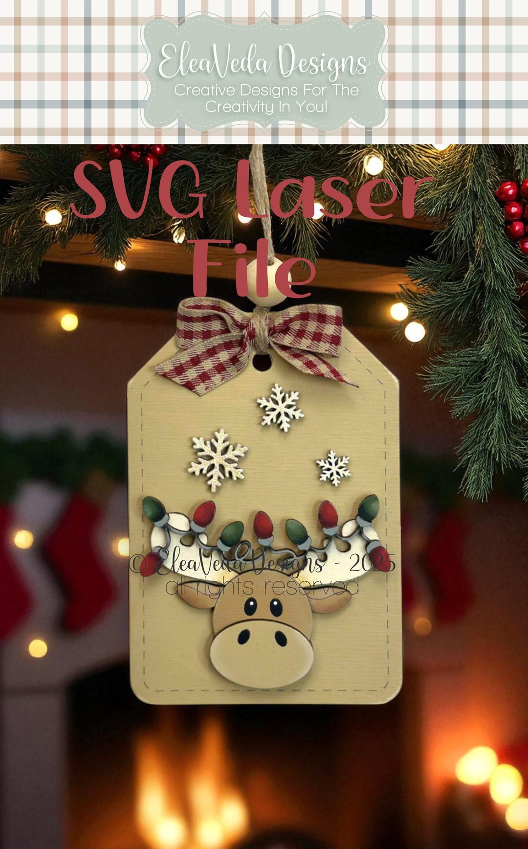 Farmhouse Christmas Moose Gift Tag Holder Christmas Ornament SVG File ...