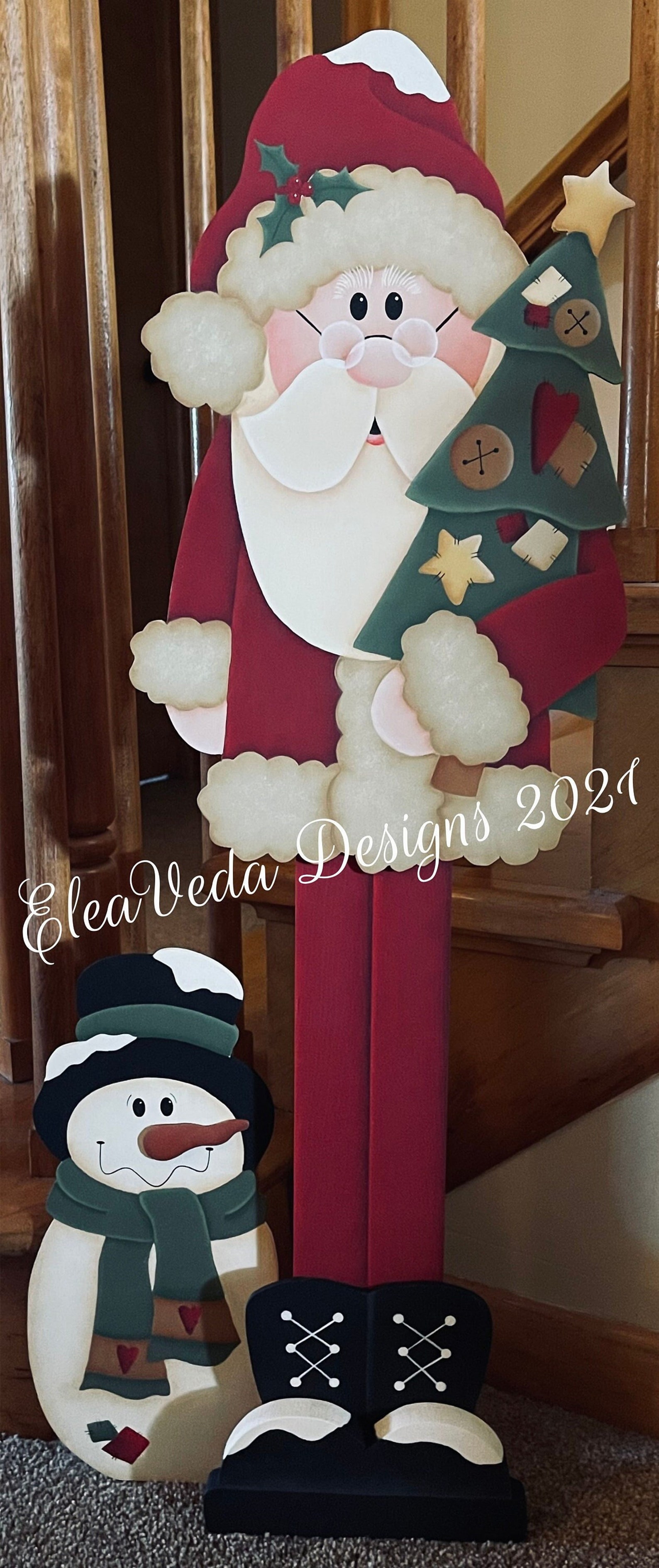 Country Christmas Santa and Snowman Holiday House Warmer - Etsy