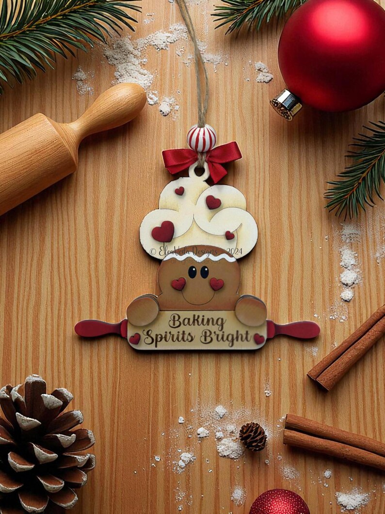 Gingerbread Rolling Pin Ornament SVG File | Laser Cut File | Ornament ...
