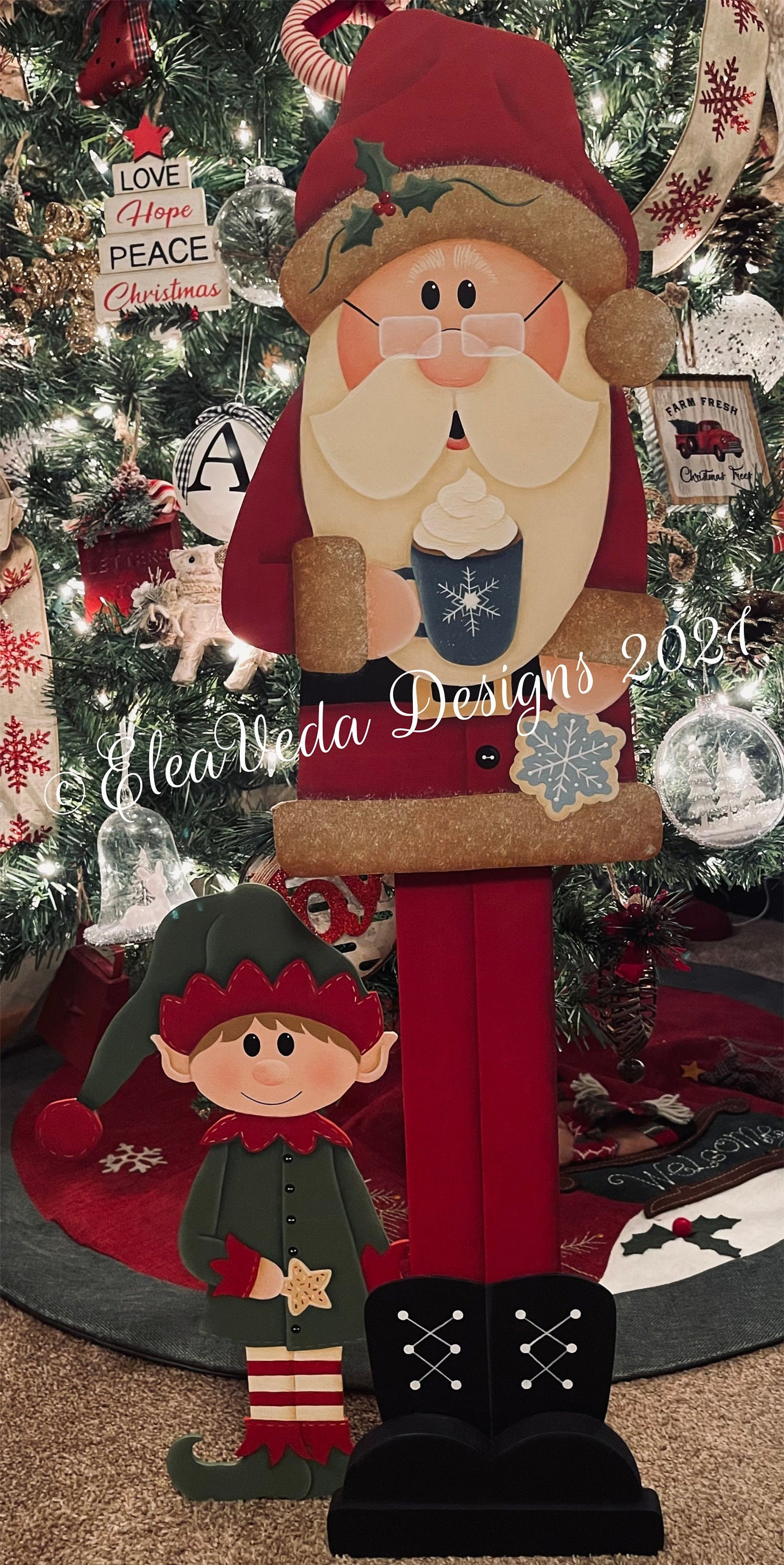 Country Christmas Santa and Elf Holiday House Warmer - Porch Greeter ...