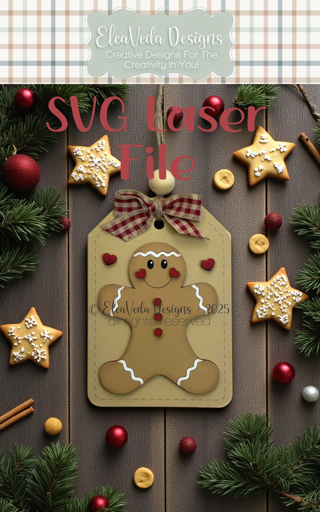 Farmhouse Christmas Gingerbread Gift Tag Holder Christmas Ornament SVG ...