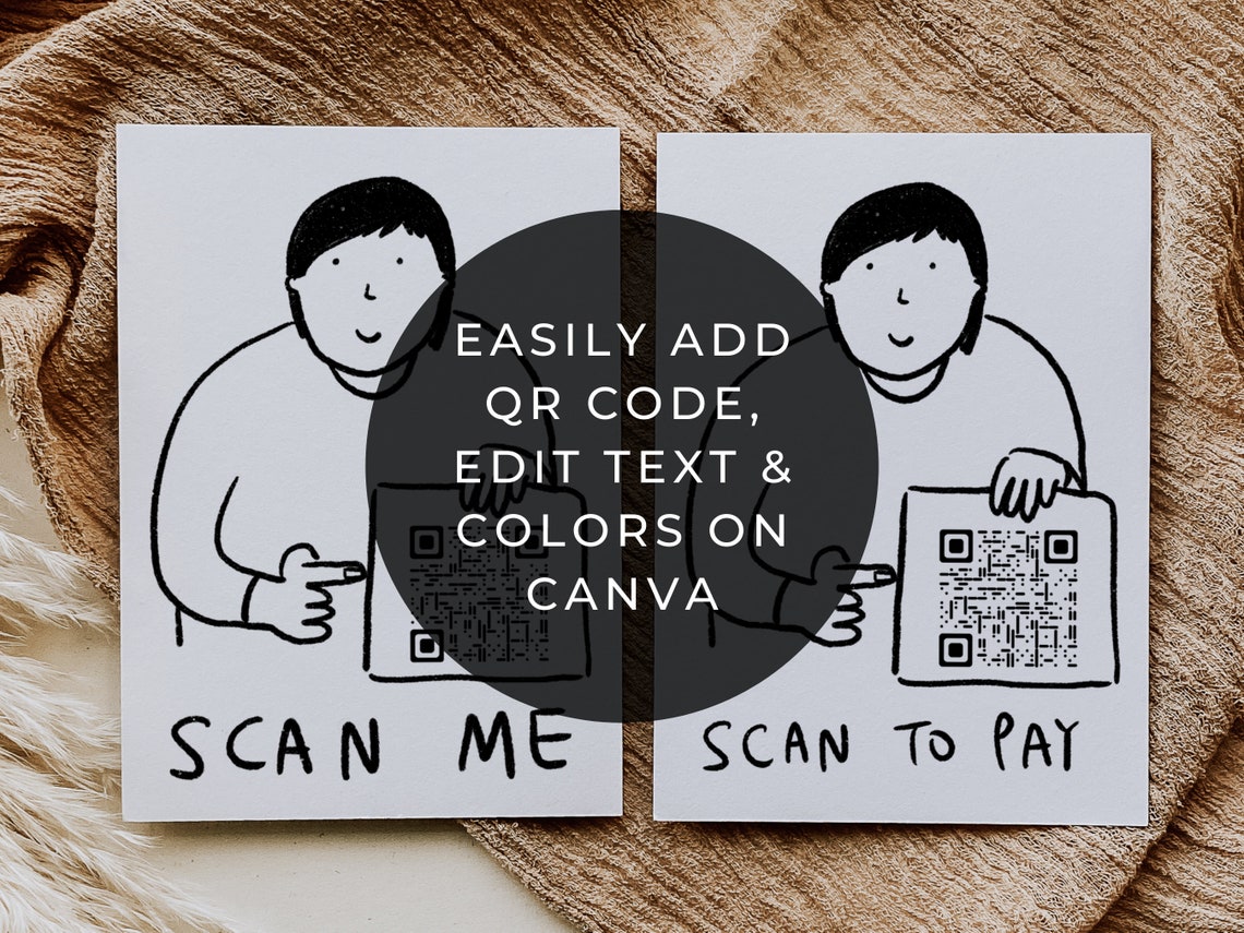 Illustration Point Scan QR Code Sign Template, Scan to Pay Sign, Social ...