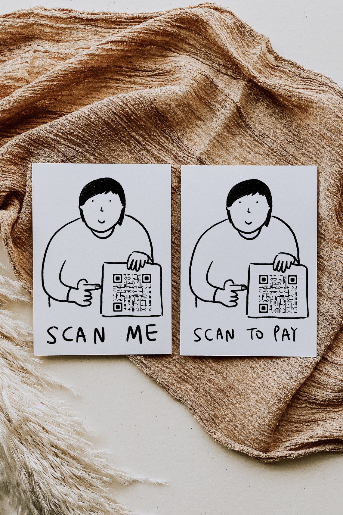 Illustration Point Scan QR Code Sign Template, Scan to Pay Sign, Social ...