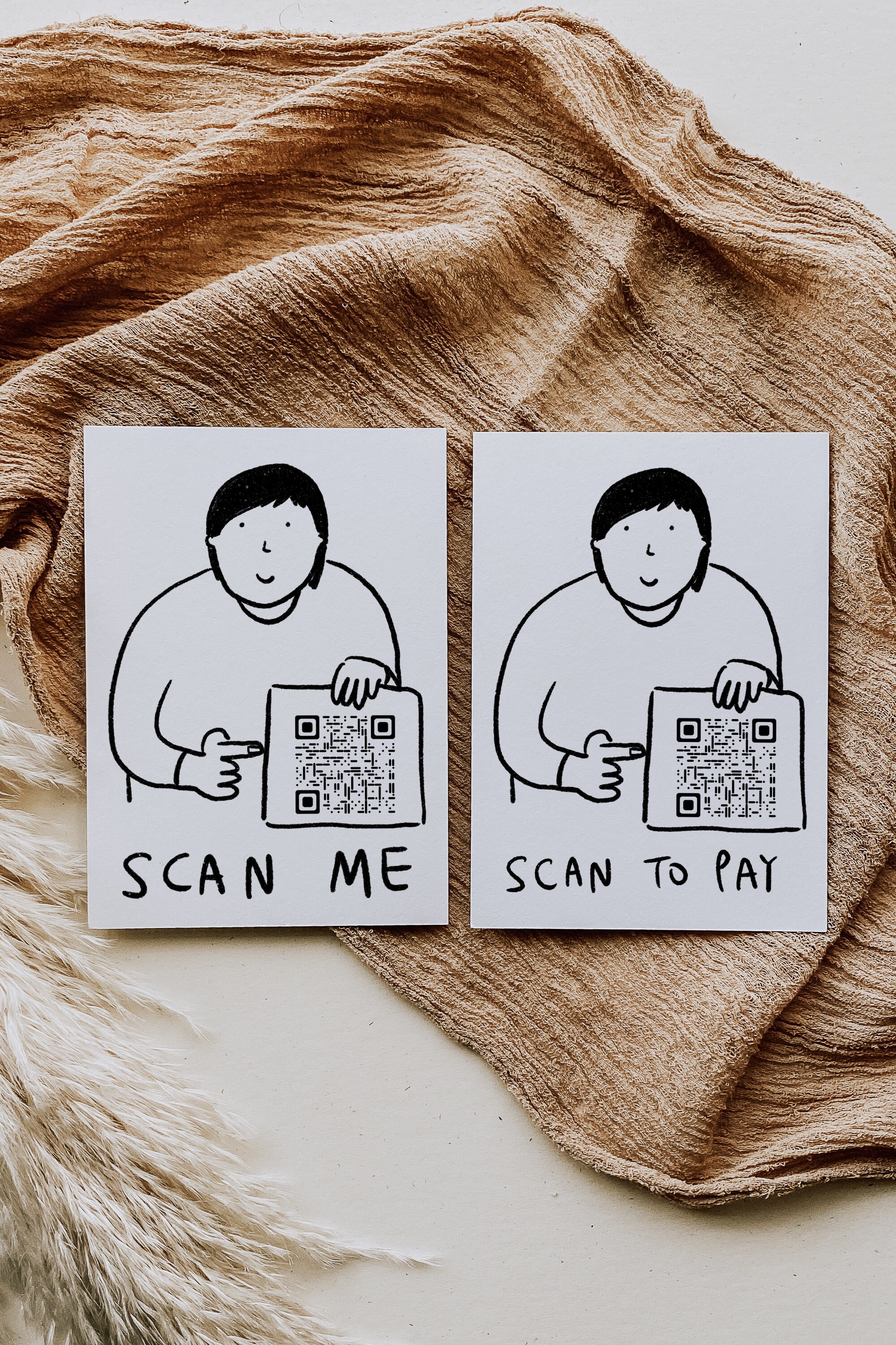 Illustration Point Scan QR Code Sign Template, Scan to Pay Sign, Social ...