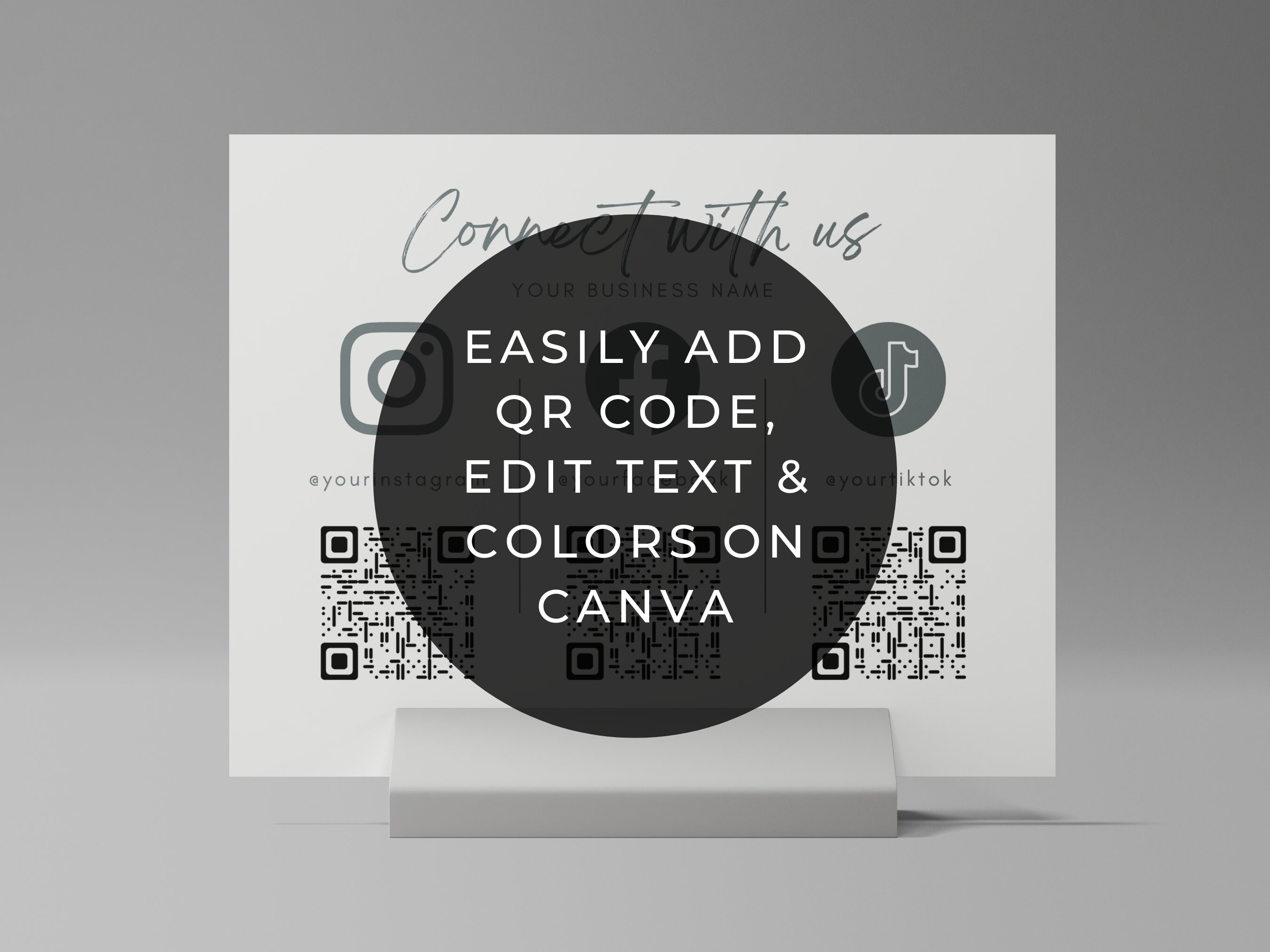 Connect With Us QR Code Sign Template, Social Media Small Business Sign ...