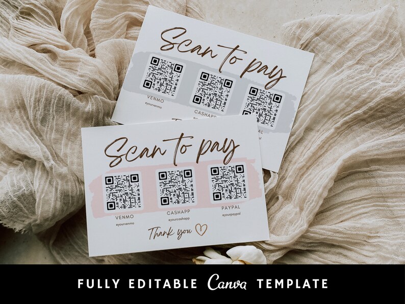 Triple QR Code Sign Template Landscape Scan to Pay (Instant Download ...