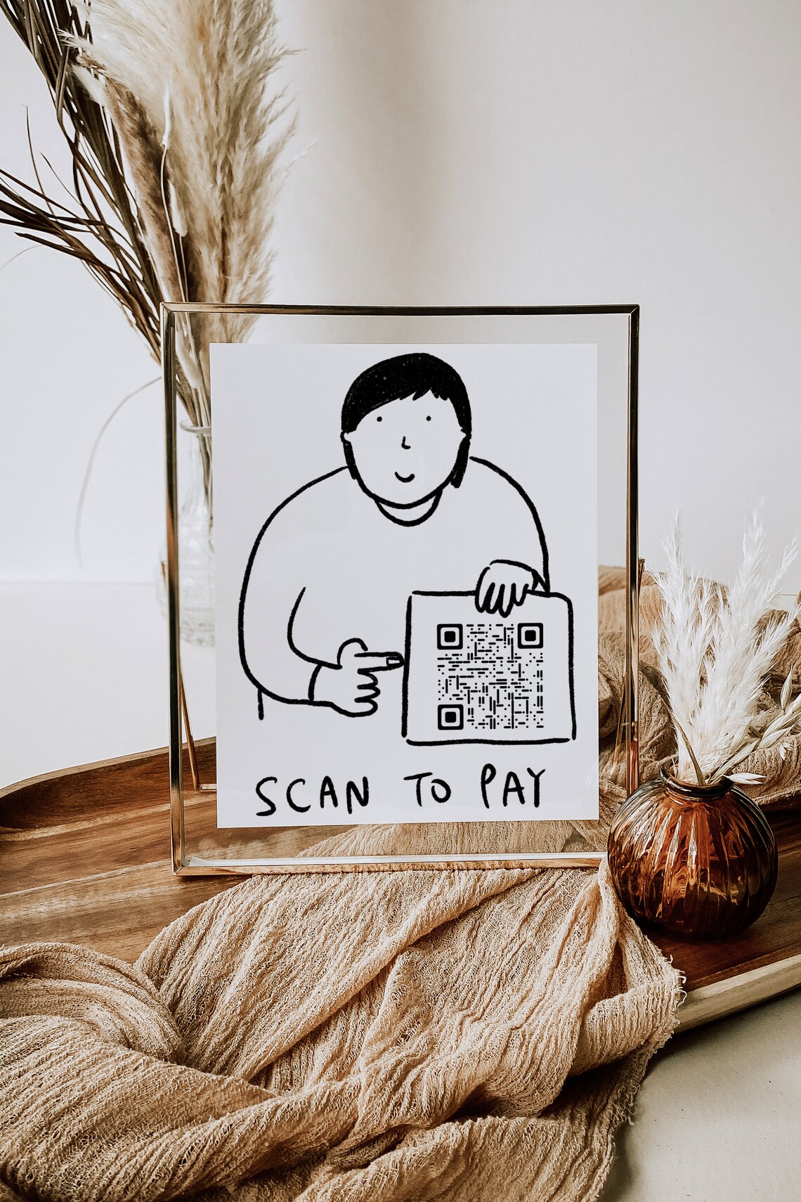 Illustration Point Scan QR Code Sign Template, Scan to Pay Sign, Social ...