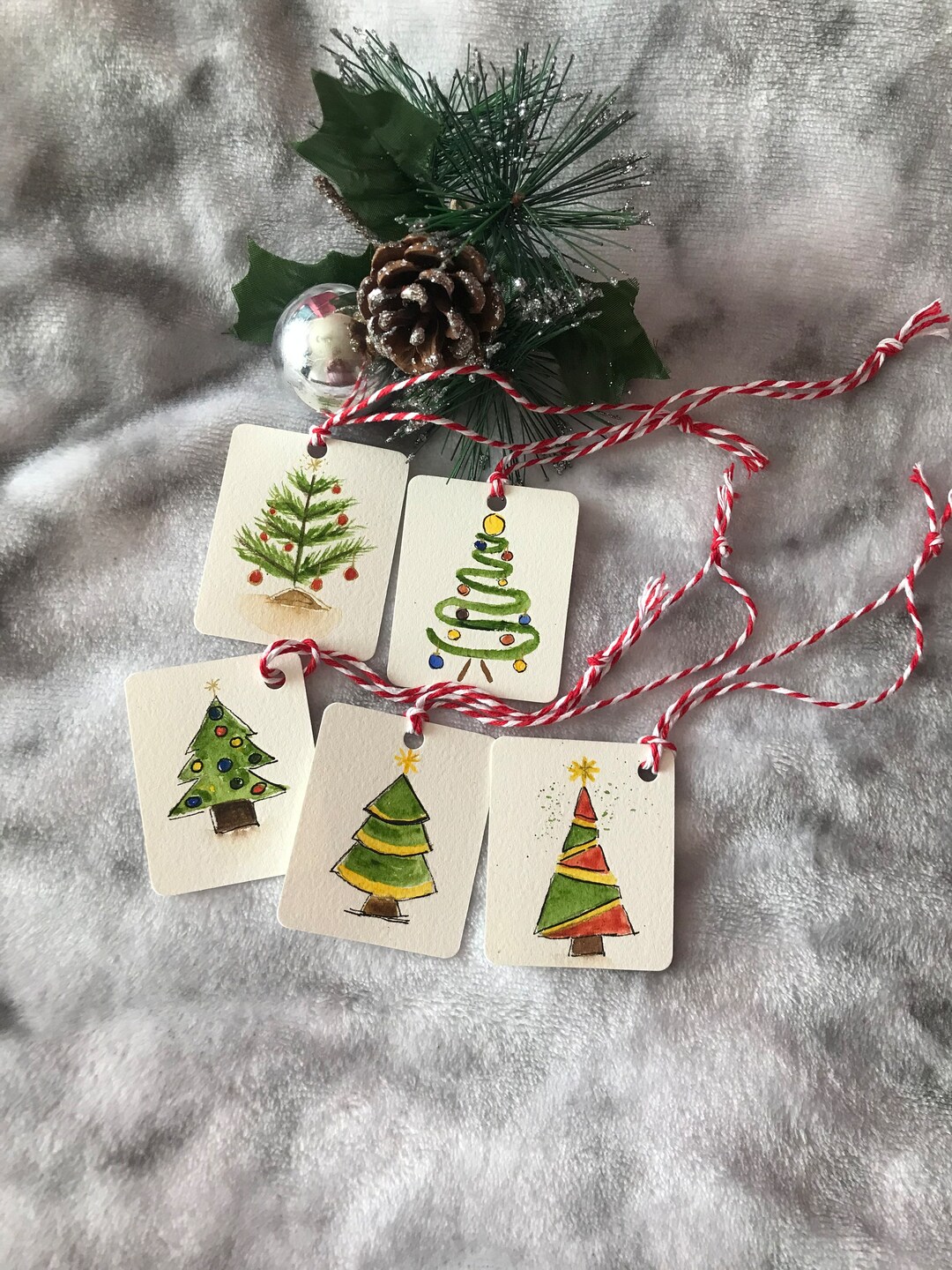Christmas Gift Tags, Hand Painted Xmas Tags, Christmas Tree Gift Labels ...