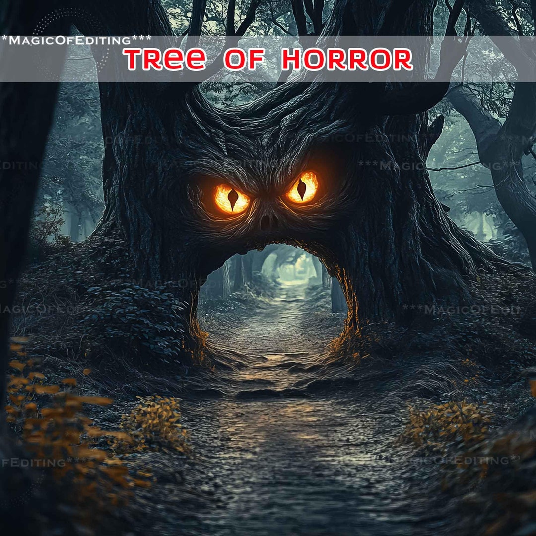 Tree of Horror Digital Background, Halloween, Spooky Digital Backdrop ...