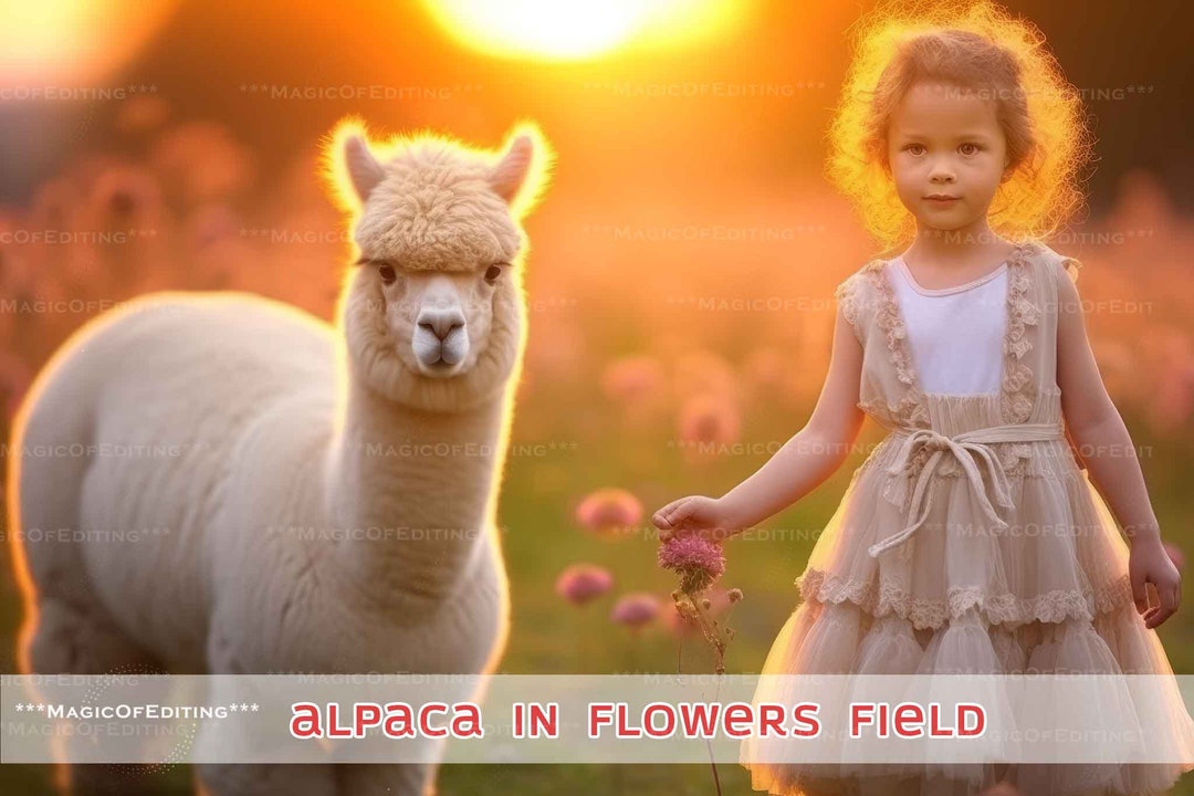 Alpaca, Flower Field Background, Digital Background, Lama, Spring ...