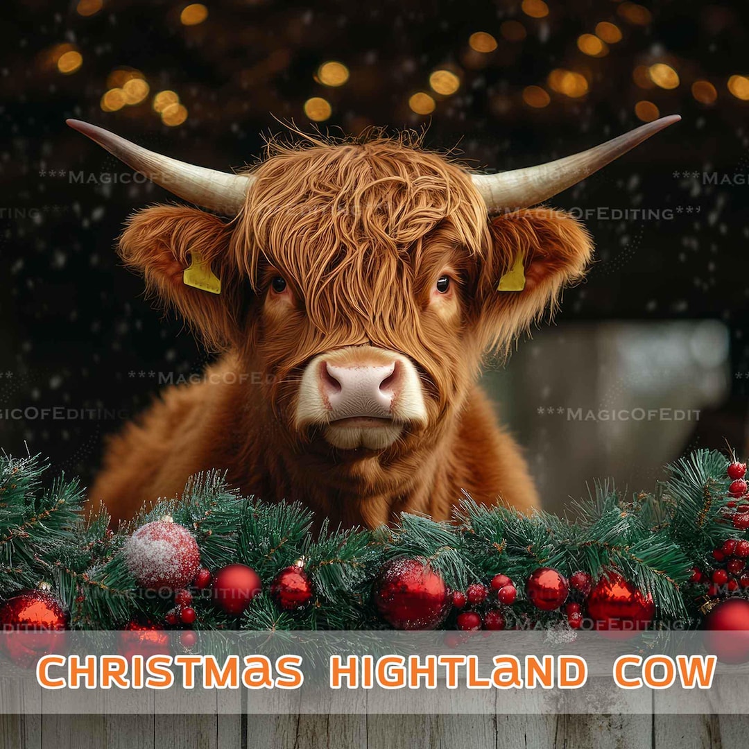 Highland Cow Digital Backdrop, Christmas Stock, Christmas Background ...