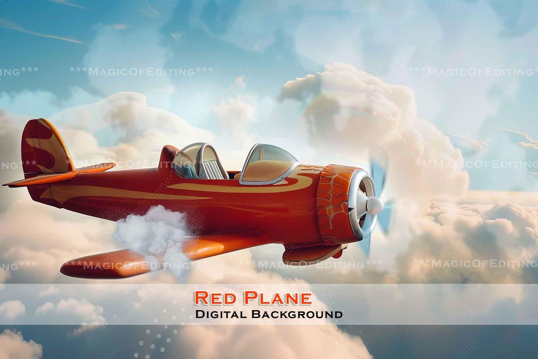 Red Plane in the Sky, Digital Background, Digital Backdrop, Overlays ...