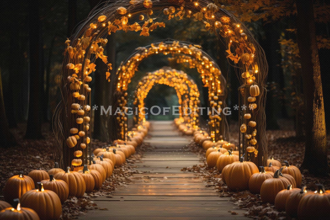 Pumpkin Arches Halloween Spooky Digital Backdrop Gothic Haunted House ...