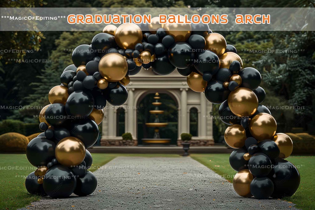 Graduation Balloon Arch Digital Backdrop: Black and Gold (JPEG) - Etsy