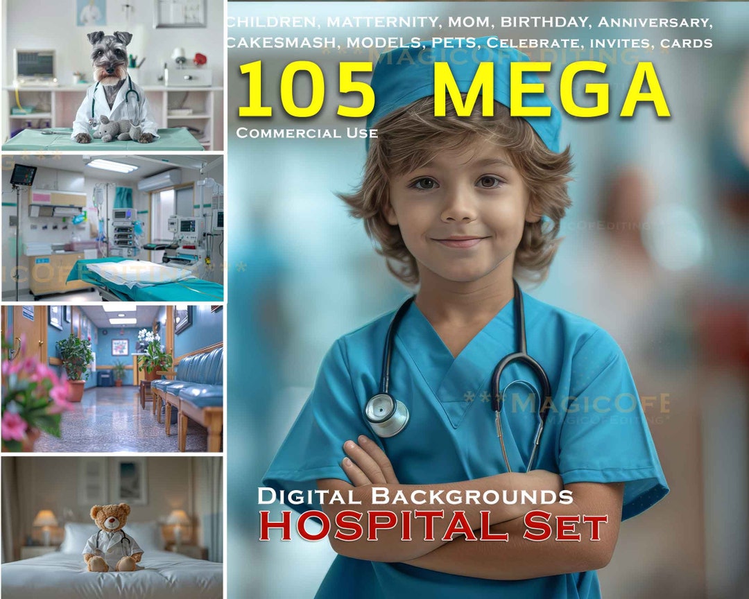 105 MEGA Set, Hospital Nurse Table Digital Backdrop Medical Assistance ...