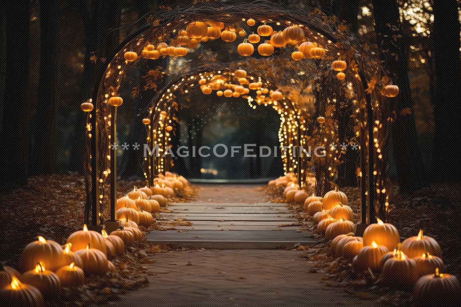 Pumpkin Arches Halloween Spooky Digital Backdrop Gothic Haunted House ...