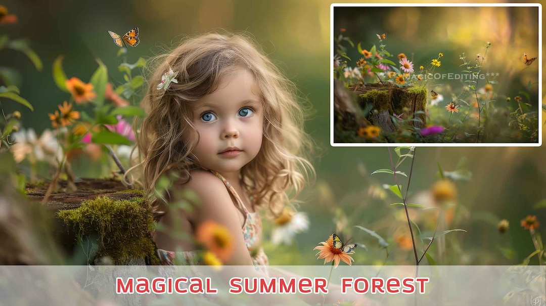 Magical Summer Forest, Digital Background, Easter, Butterflies, Spring ...